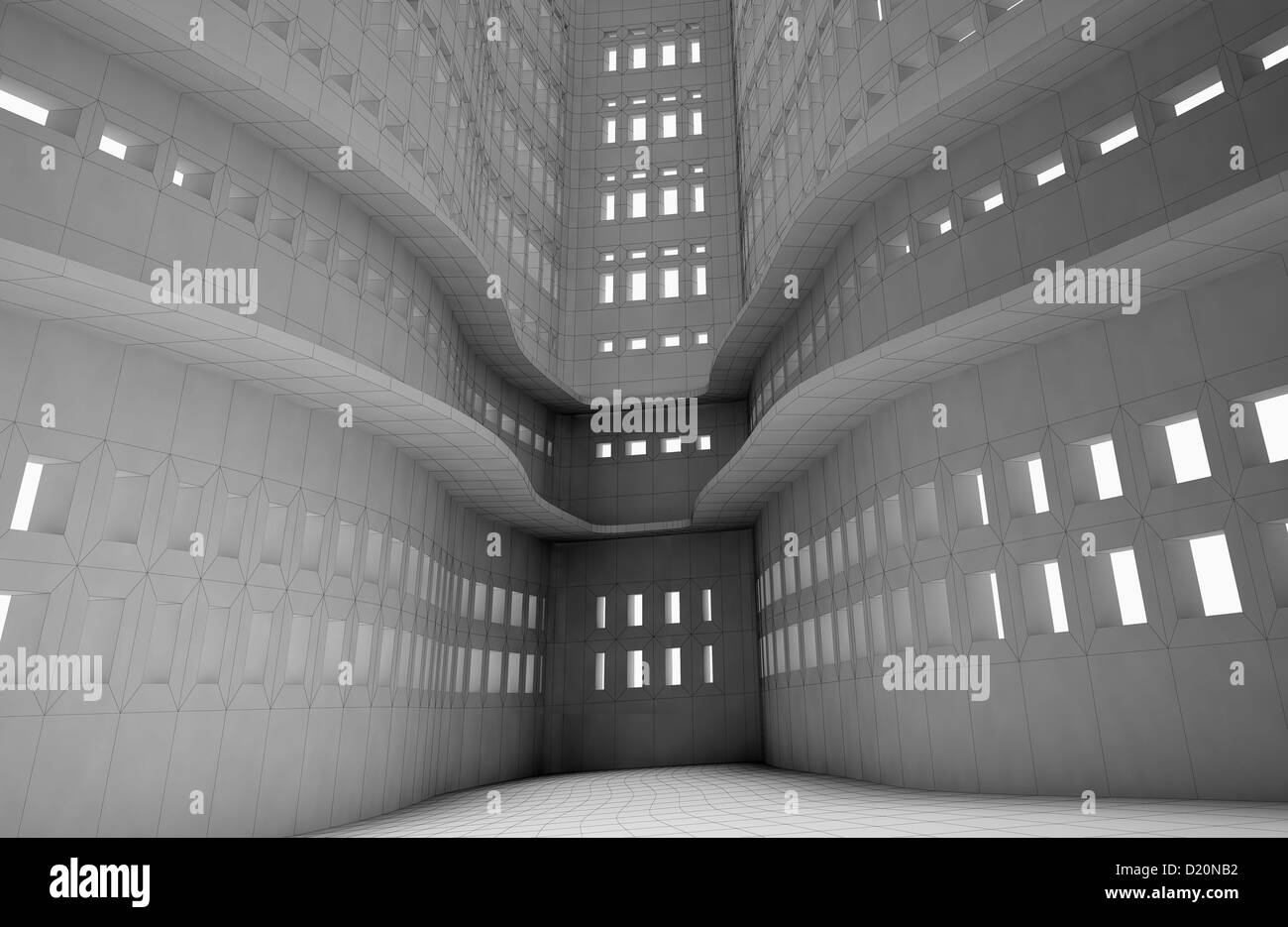 modern interior design of different floors with many windows Stock ...