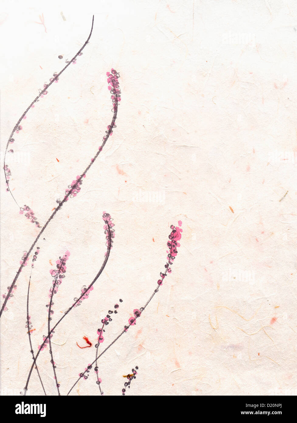 illustration drawing of thin branches with red small flowers Stock ...