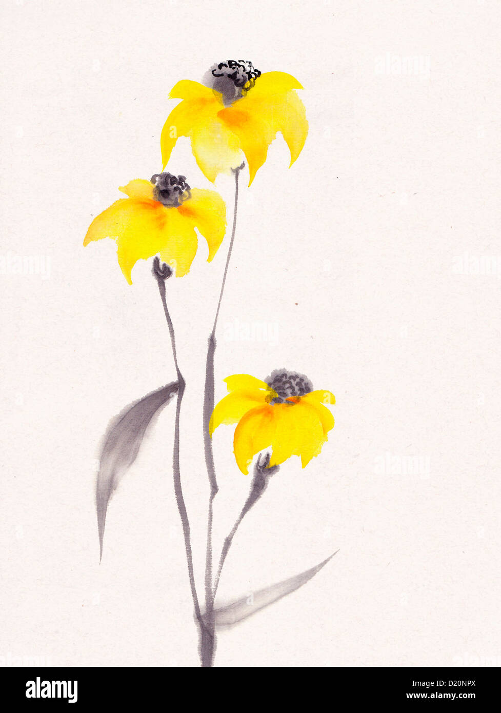 illustration drawing of yellow flowers Stock Photo - Alamy