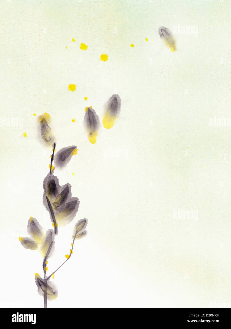 illustration drawing of black flowers flying away with a wind Stock ...