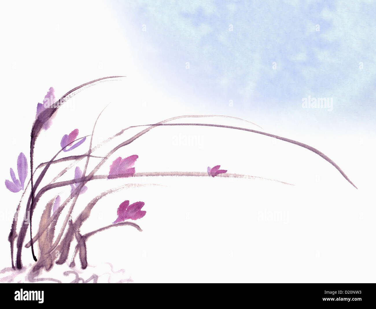 illustration painting of flower branches growing side ways Stock Photo ...