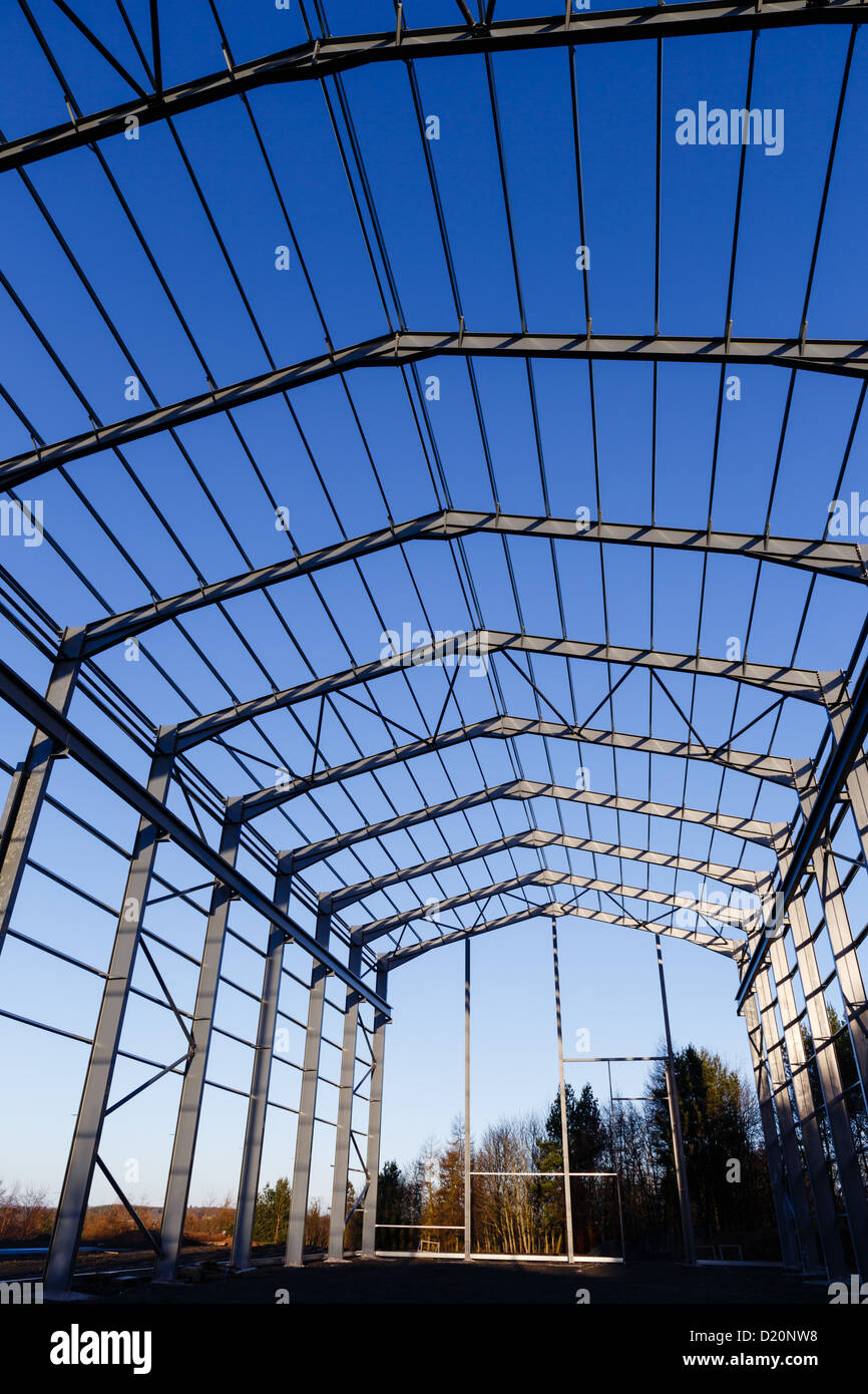 Steel frame industrial building during construction and before cladding ...