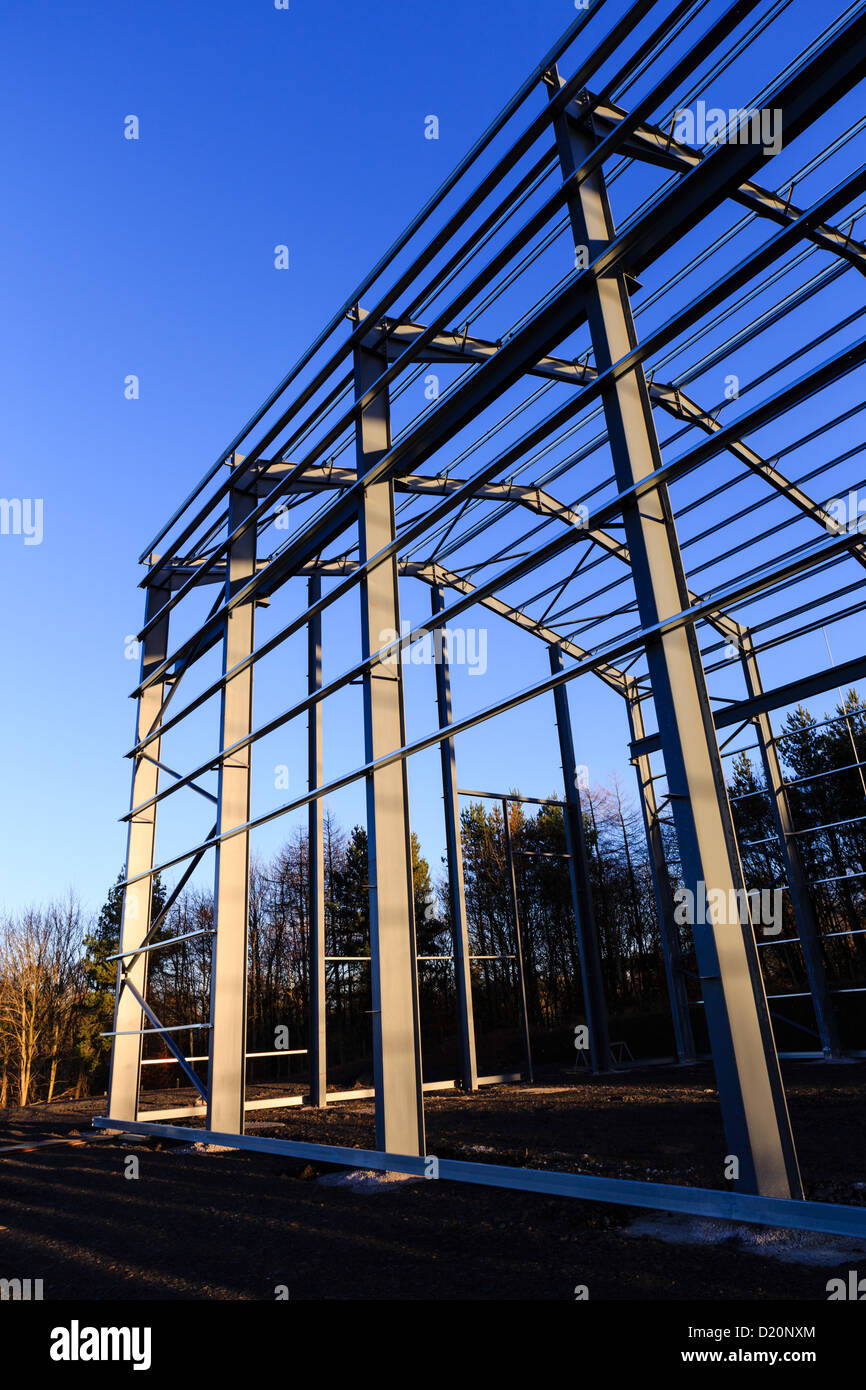 Steel frame industrial building during construction and before cladding ...