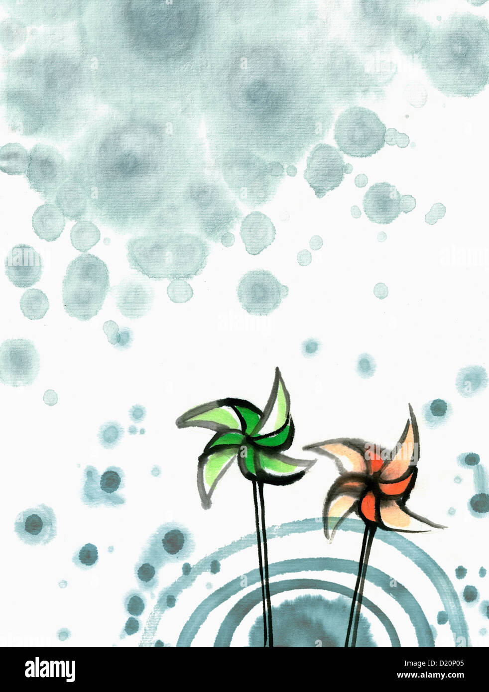 illustration of two pinwheels in water Stock Photo - Alamy