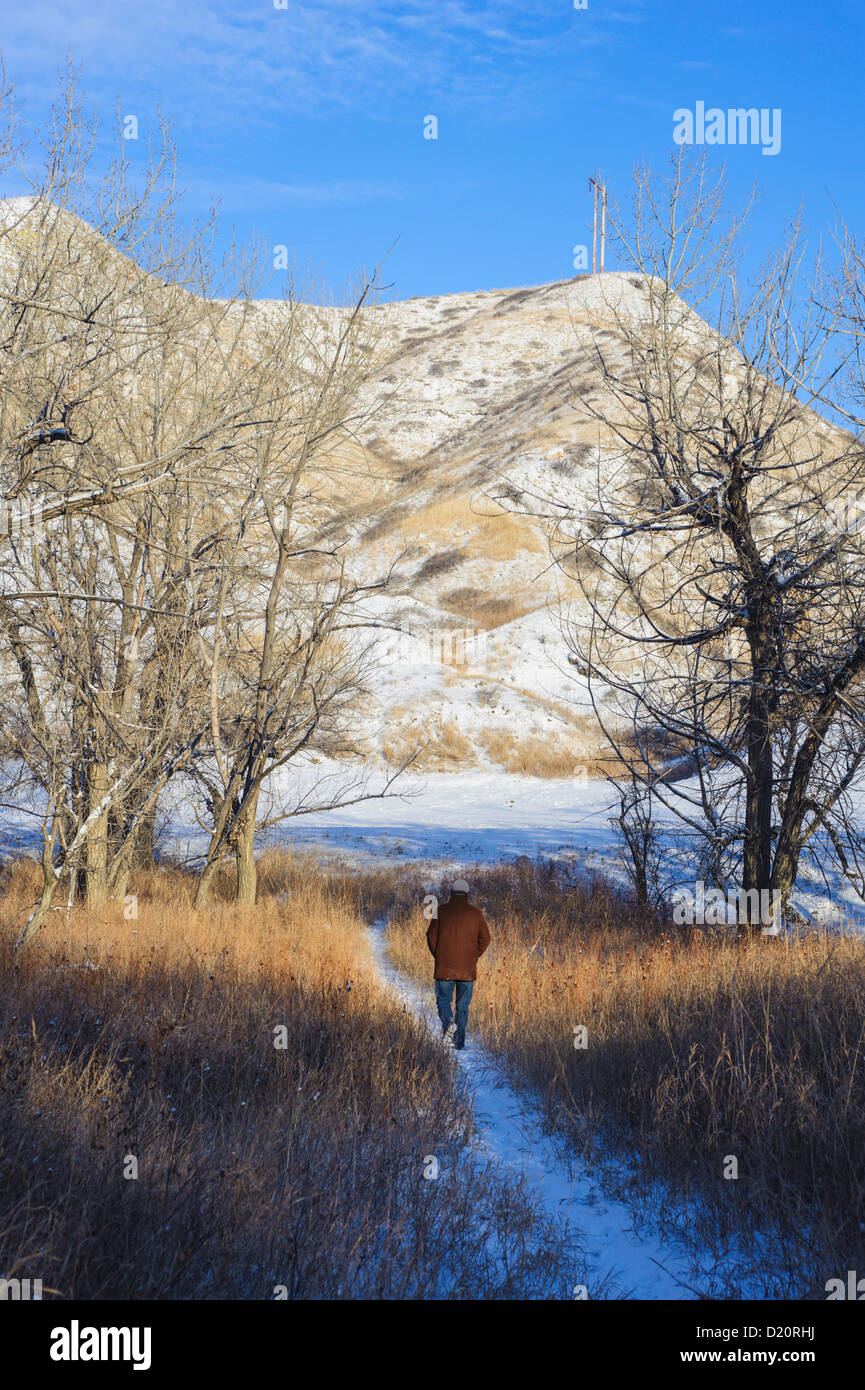 Man walking down trail in coulees Lethbridge Alberta Stock Photo - Alamy