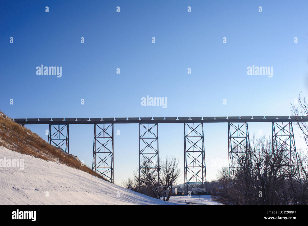 Lethbridge High Level Rail bridge crossing the Old Man River Stock ...