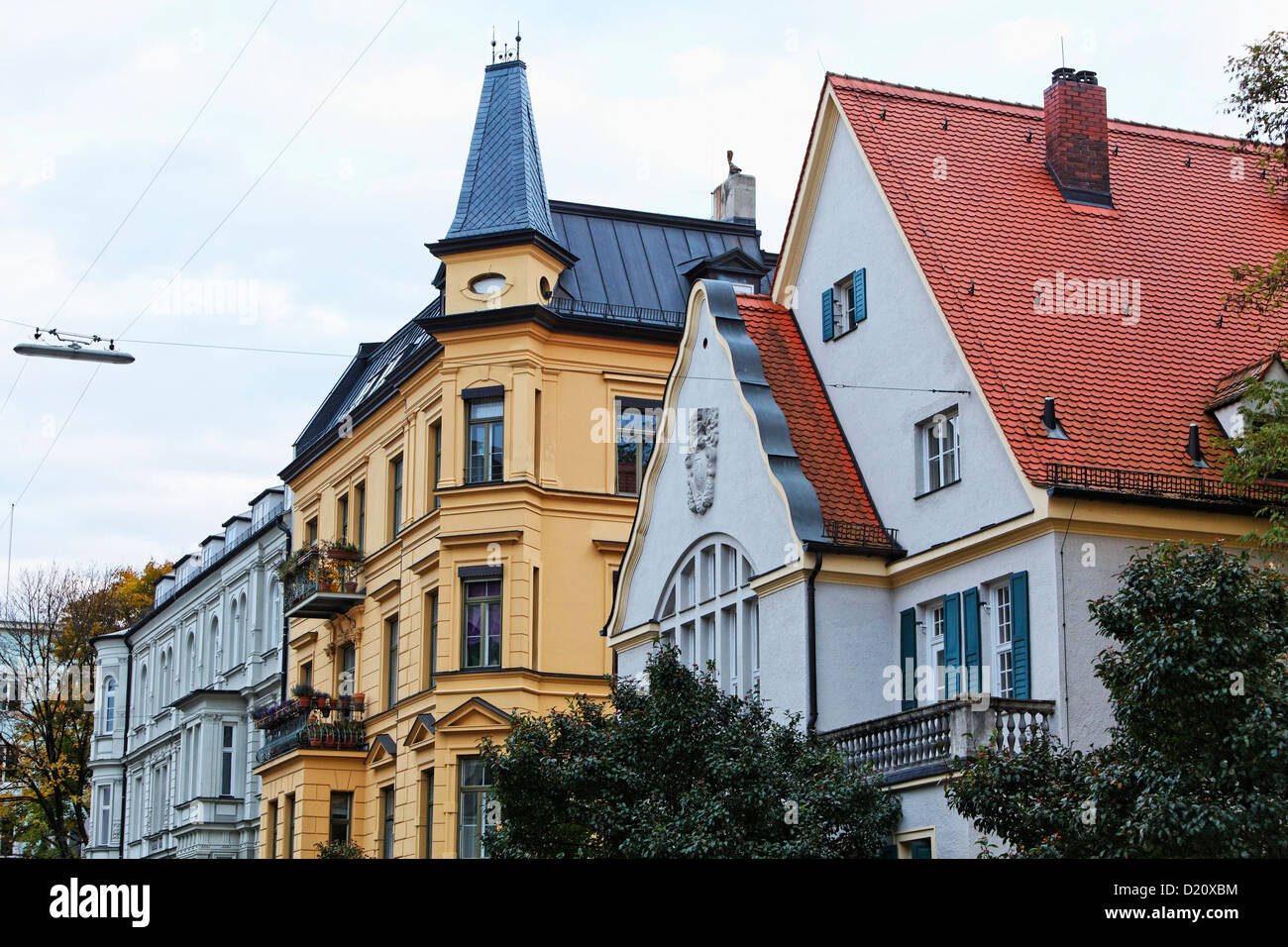 Historic residential houses in Giselastrasse, Schwabing, Munich, Upper ...