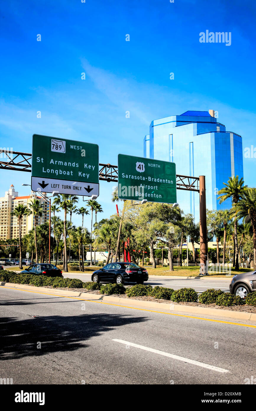 Overhead street signs in downtown Sarasota Florida Stock Photo - Alamy