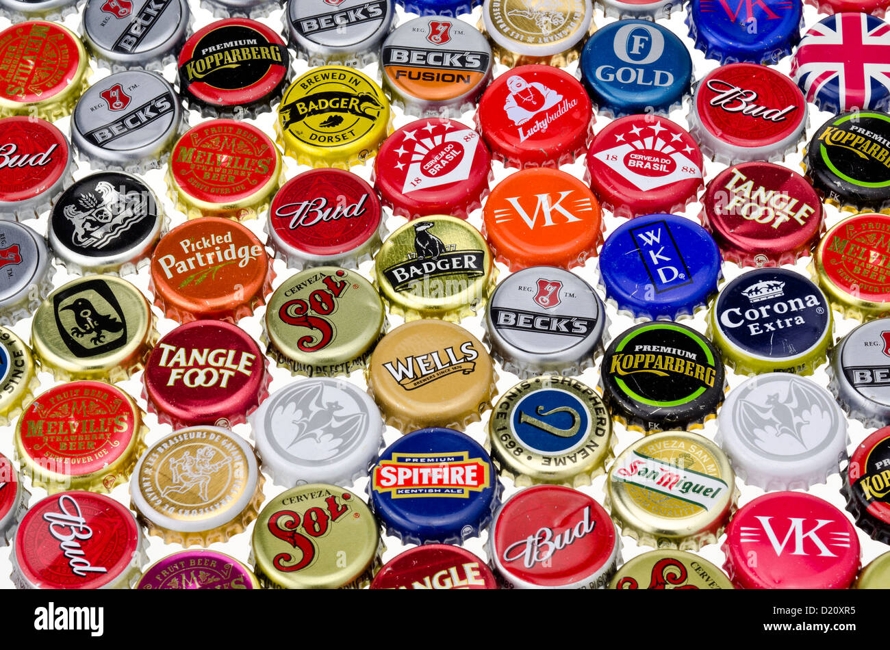 Crown Bottle Caps from Various Alcoholic Drinks Stock Photo - Alamy