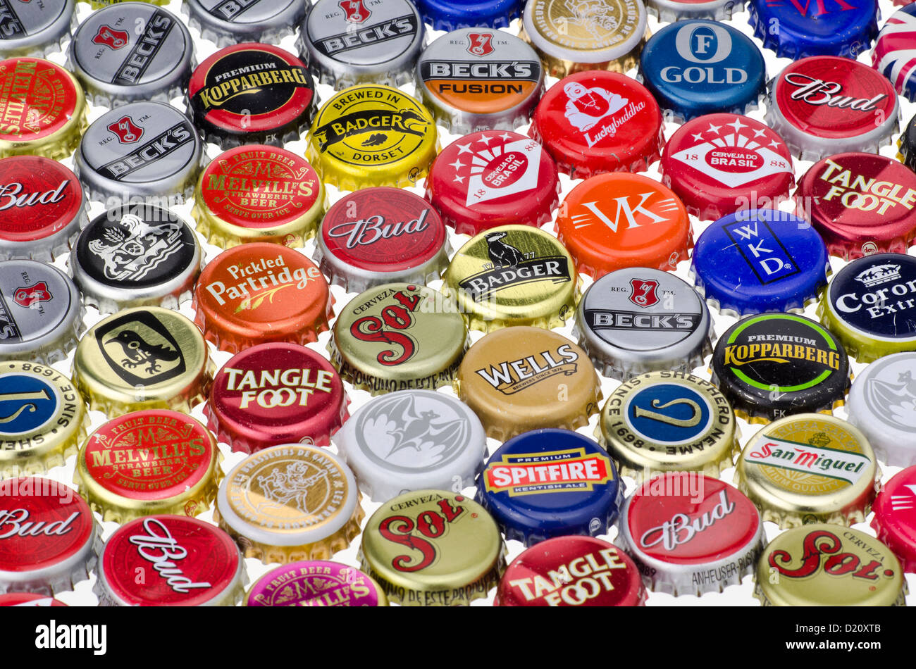 Crown Bottle Caps from Various Alcoholic Drinks Stock Photo - Alamy