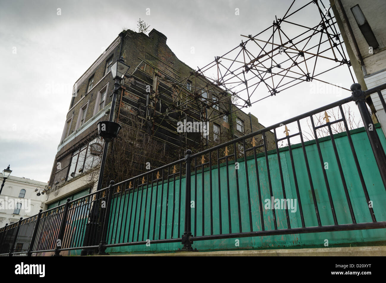 Scaffolding where a building once was in Dover UK Stock Photo - Alamy