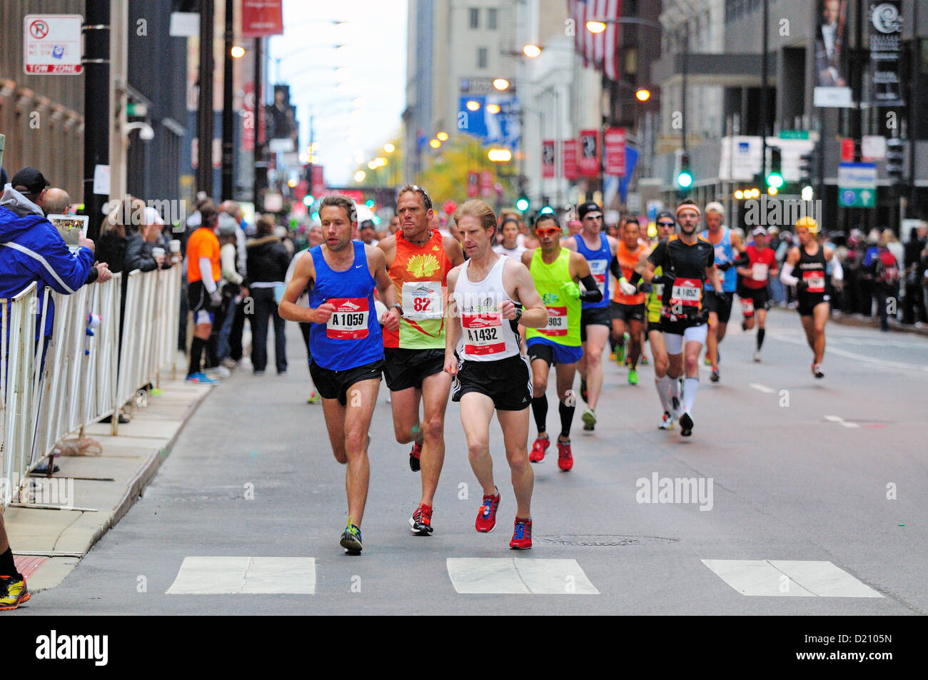 USA Illinois Chicago 2012 35th Chicago Marathon cluster of runners past ...