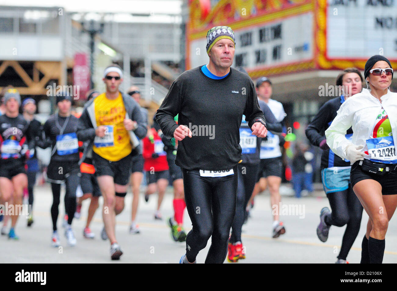 USA Illinois Chicago 2012 35th Chicago Marathon runners run past ...
