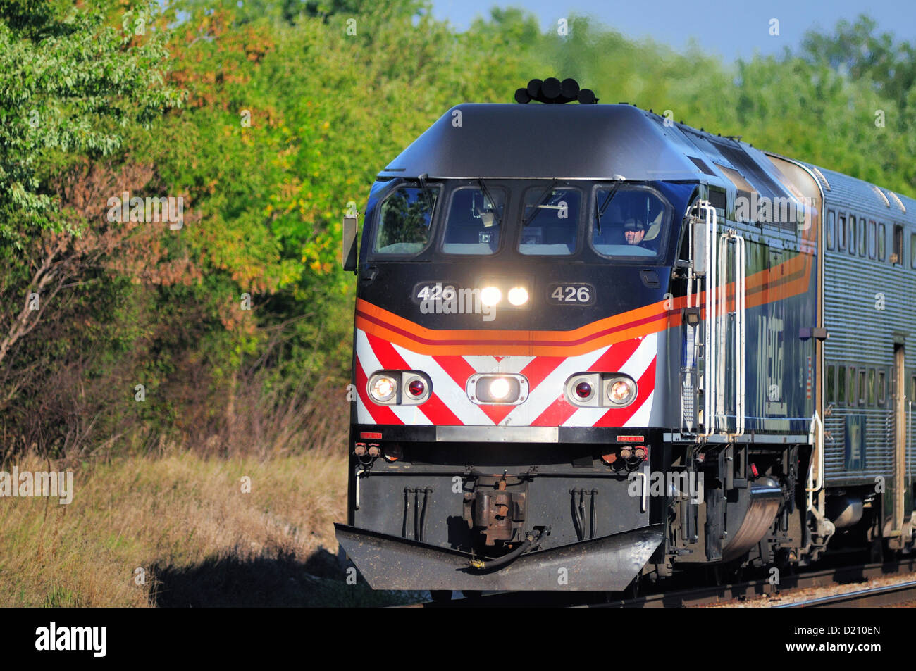 Bartlett, Illinois, USA. Metra commuter train arriving in Bartlett ...