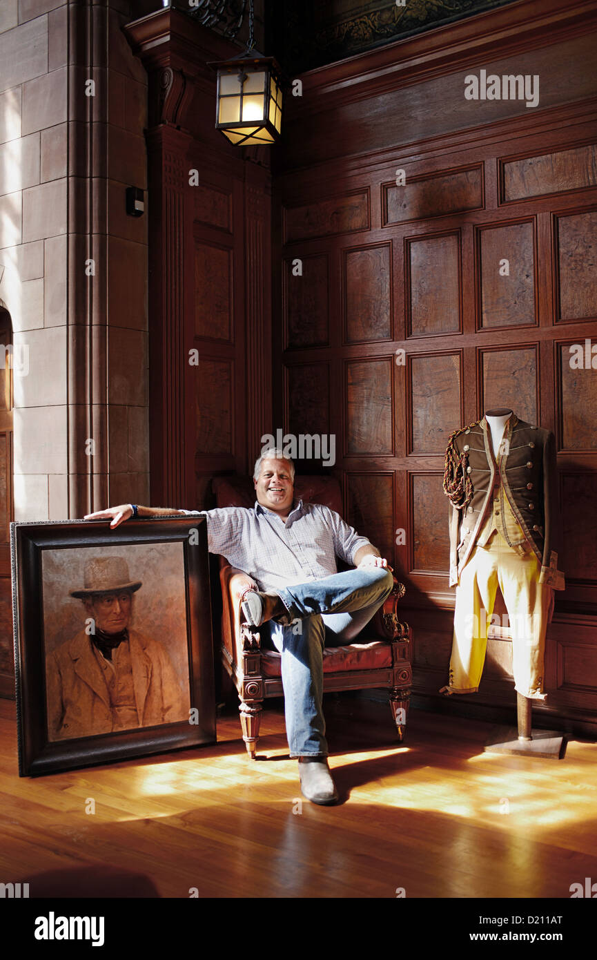 Francis Watson-Armstrong, owner of Bamburgh Castle, with portrait of ...