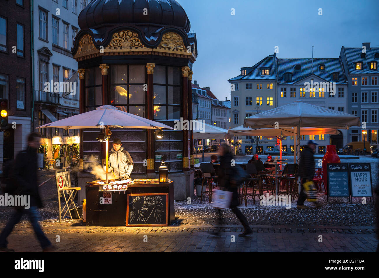 Roasted chestnuts, stand, city center of Copenhagen, Denmark, Europe ...