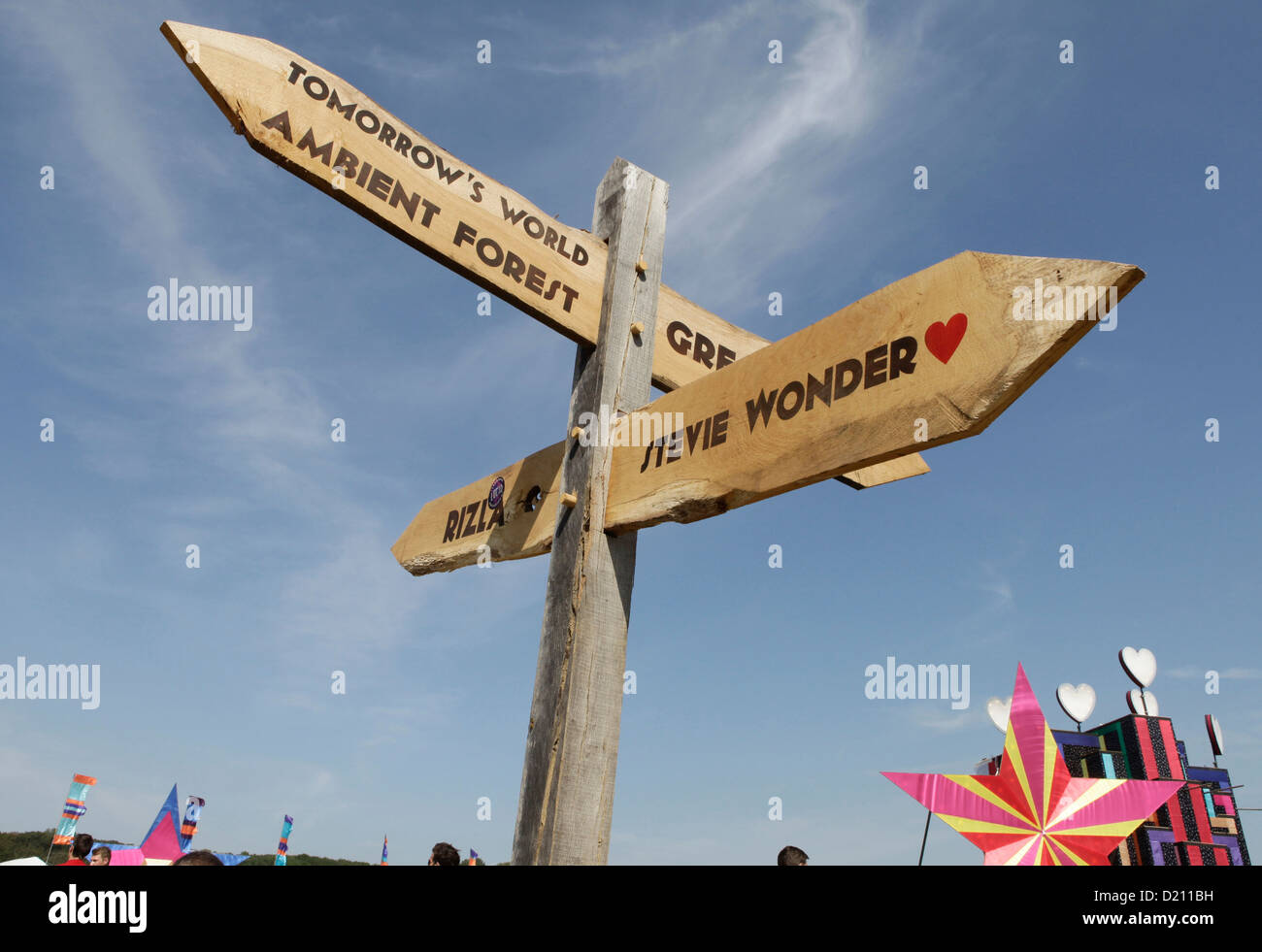 wooden sign showing directions around BESTIVAL FESTIVAL, ISLE OF WHITE ...