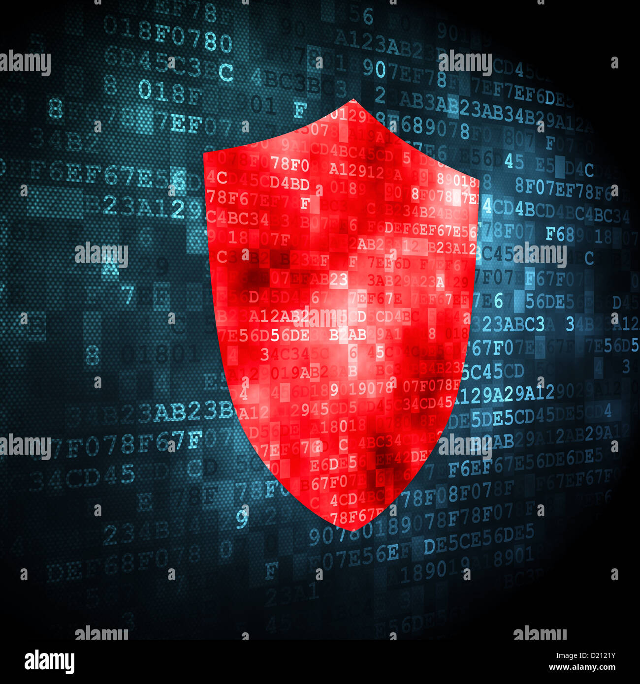 Security concept: pixelated shield icon on digital background, 3d ...