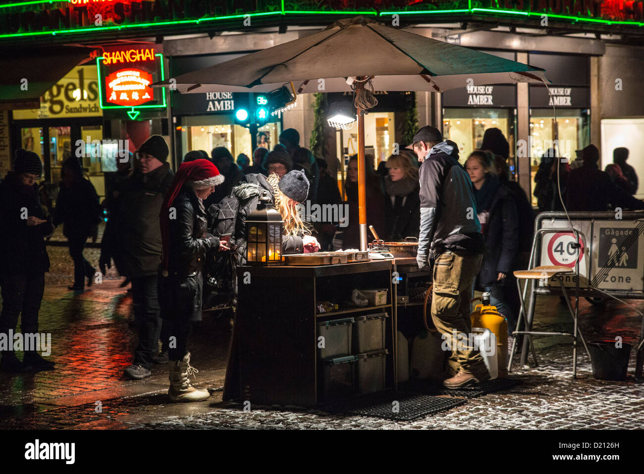 Roasted chestnuts, stand, city center of Copenhagen, Denmark, Europe ...