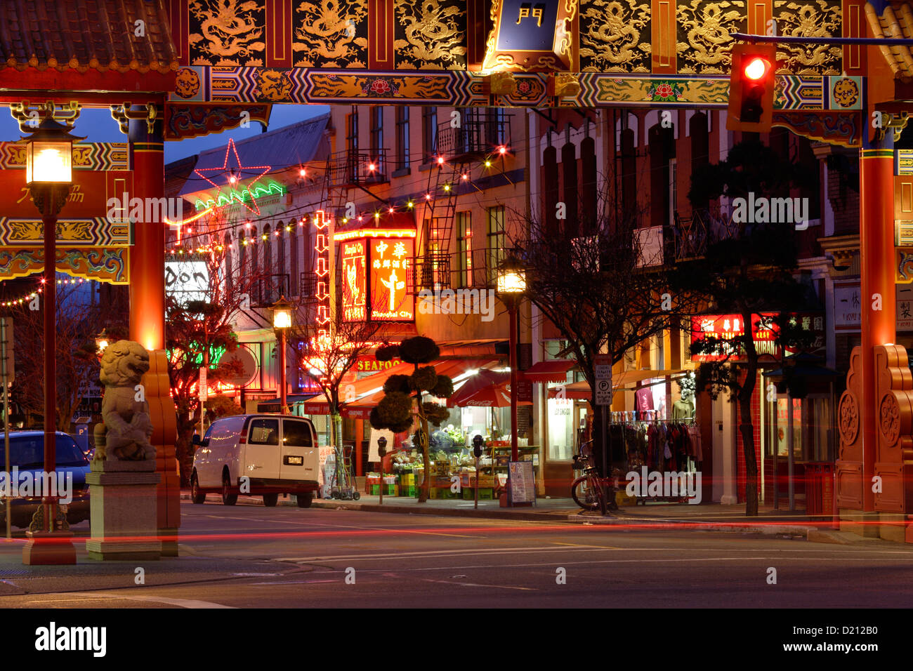 Gate of Harmonious Interest in Canada's oldest Chinatown at dusk ...