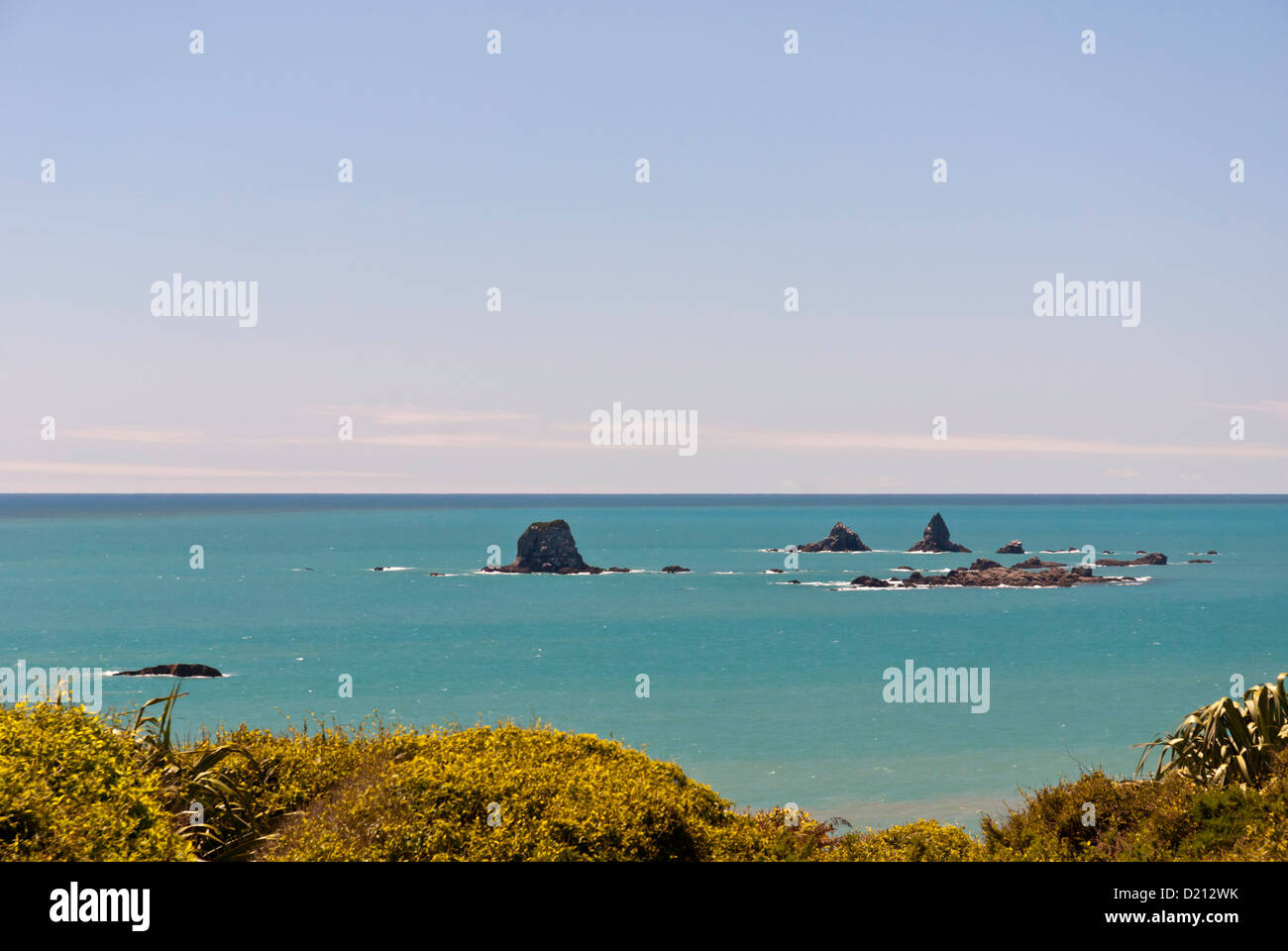 A view of the black reef from Cape Foulwind, New Zealand Stock Photo ...