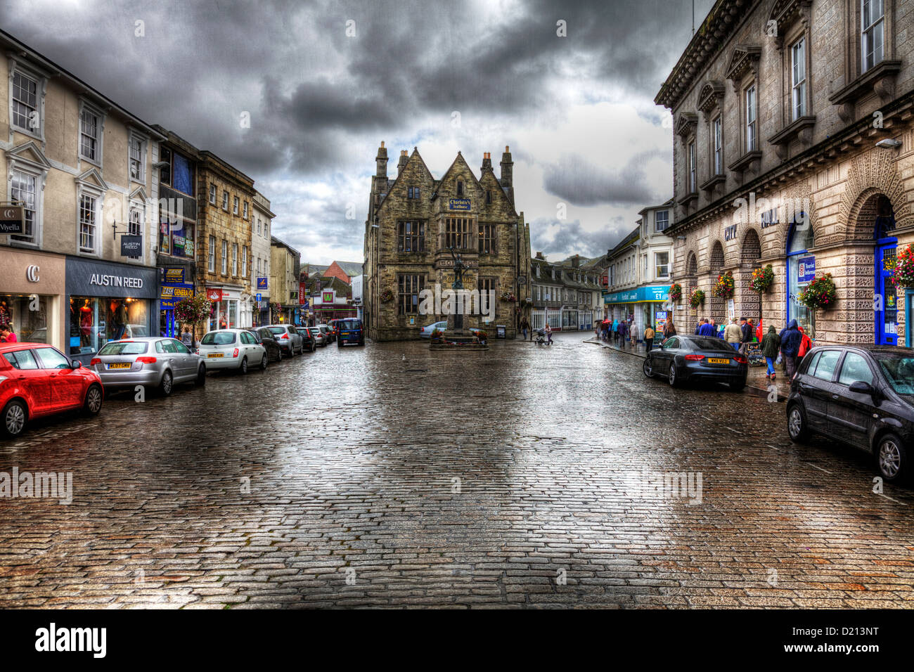Boscawen Street, Truro, Cornwall, England, UK. Shops along cobbled ...