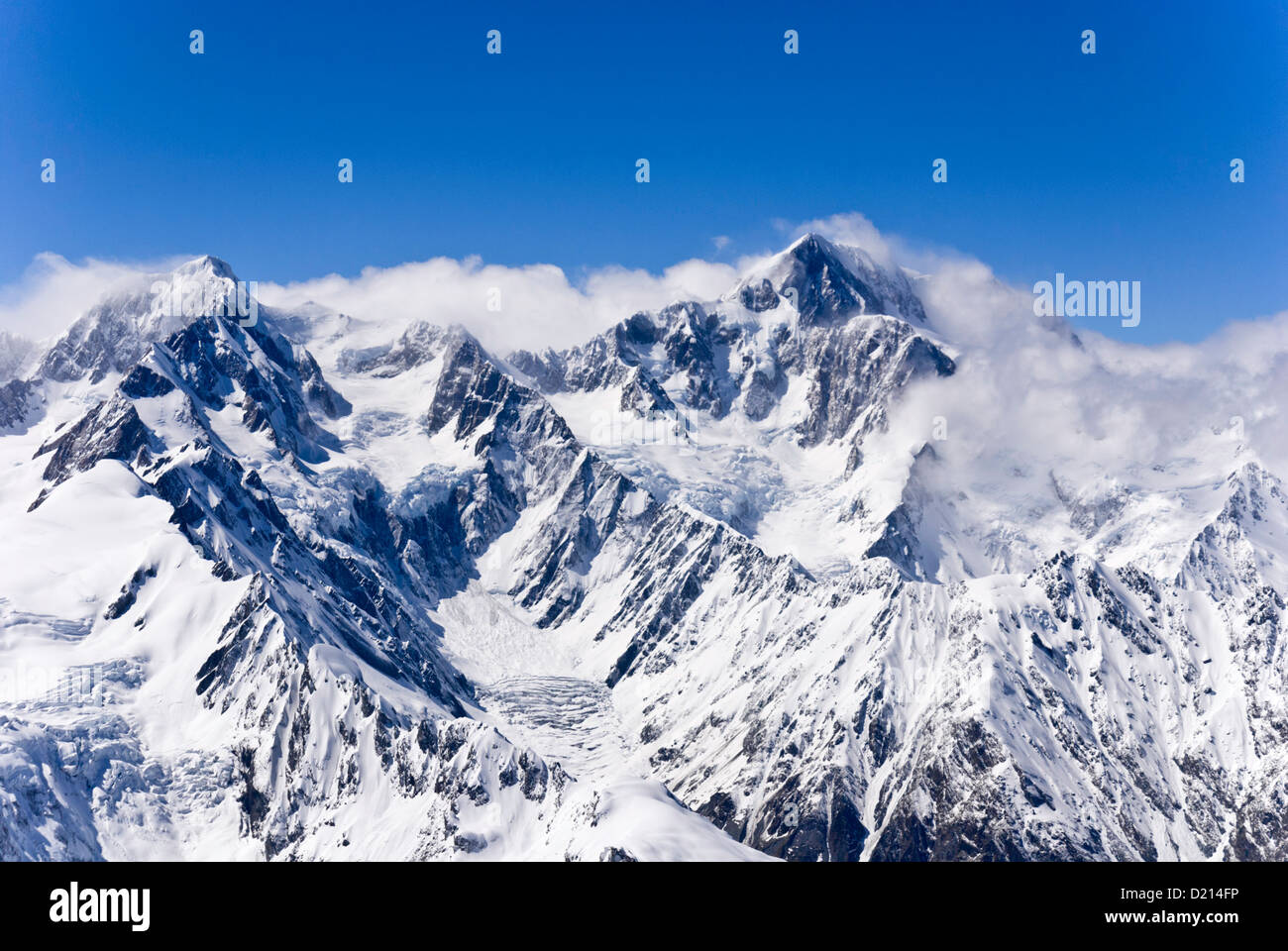An aerial photograph of the southern alps in New Zealand showing Mount ...