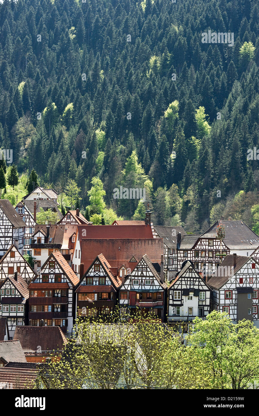 View of medieval inner city with half timbered houses, Schiltach, south ...