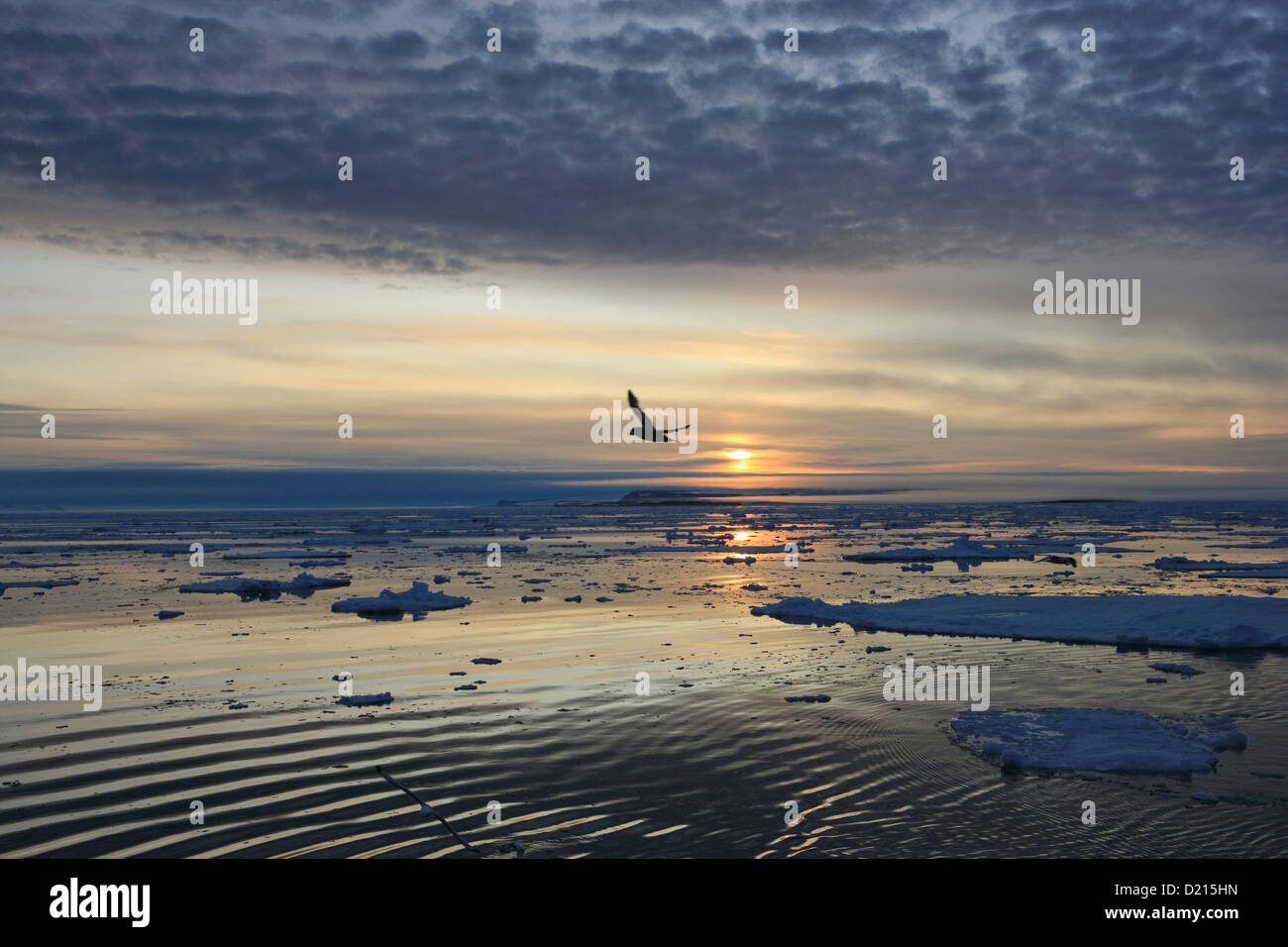 Midnight sun in the Arctic Ocean near Spitzbergen, Norway, Europe Stock ...