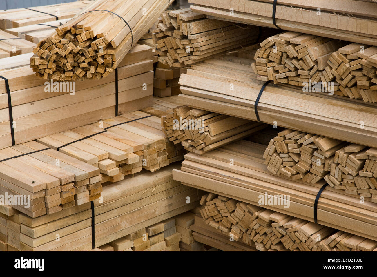 Bundles of wooden sticks, the raw materials to make lobster pots and ...