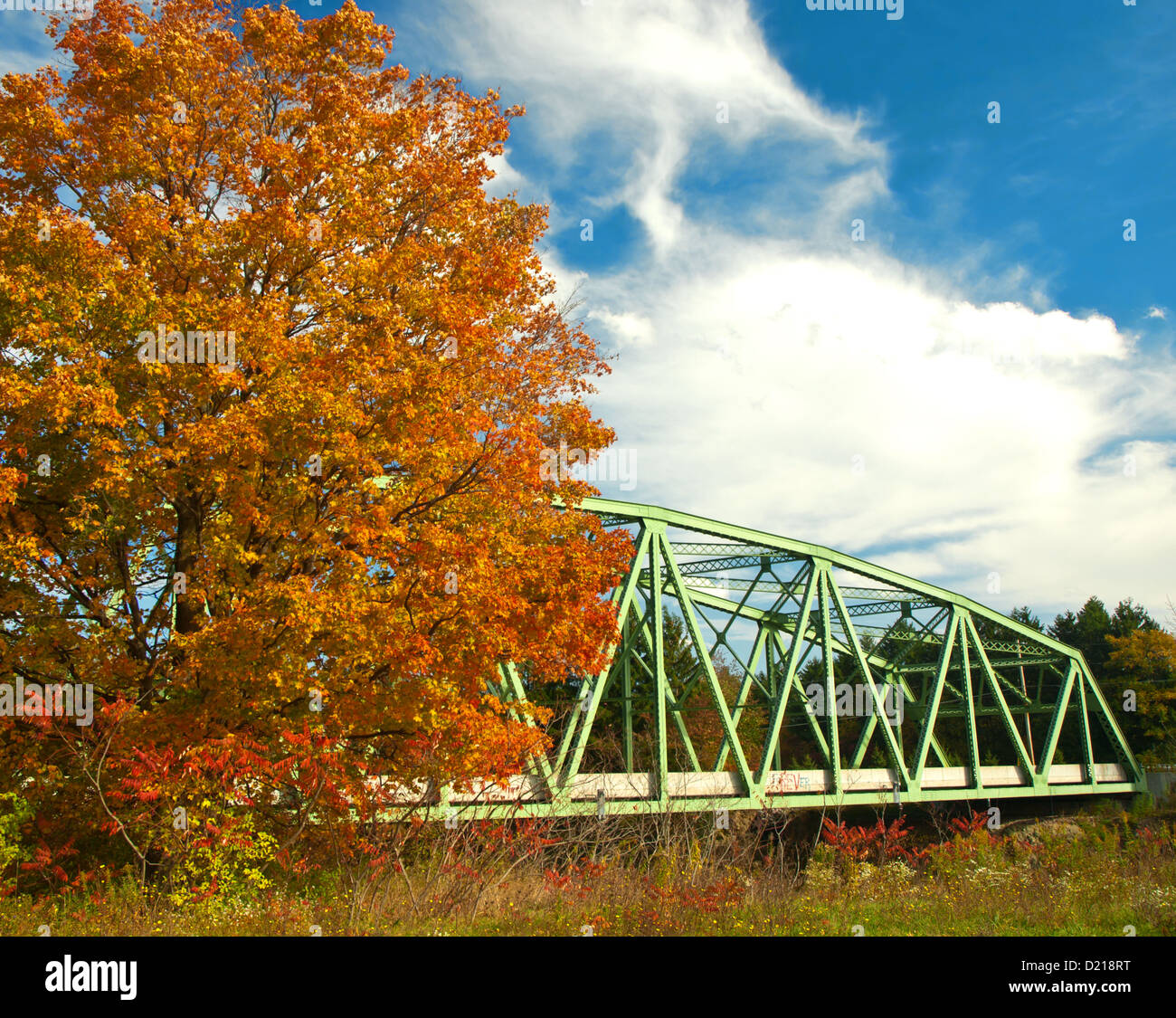 iron bridge in autumn scene Stock Photo - Alamy