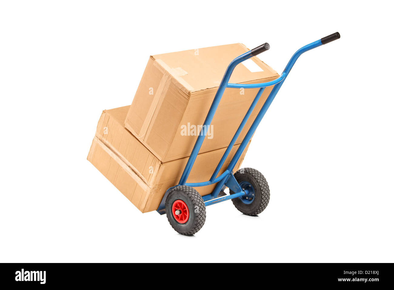Hand truck with cardboard boxes isolated on white background Stock ...