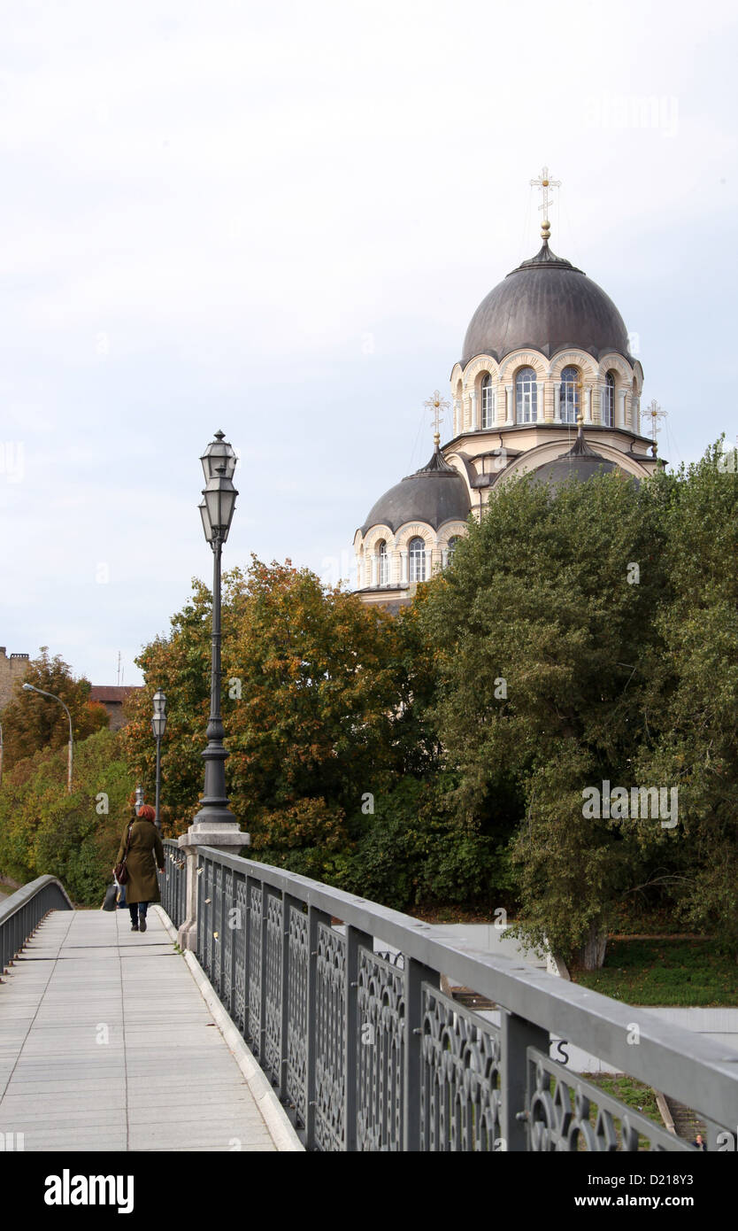 Zveryno Bridge over the Neris River in Vilnius with the Dome of the ...