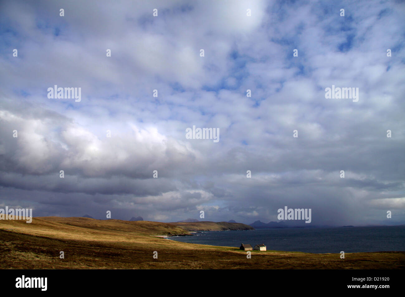 Isolated crofts near the shore at Raffin, near Stoer in Sutherland in ...