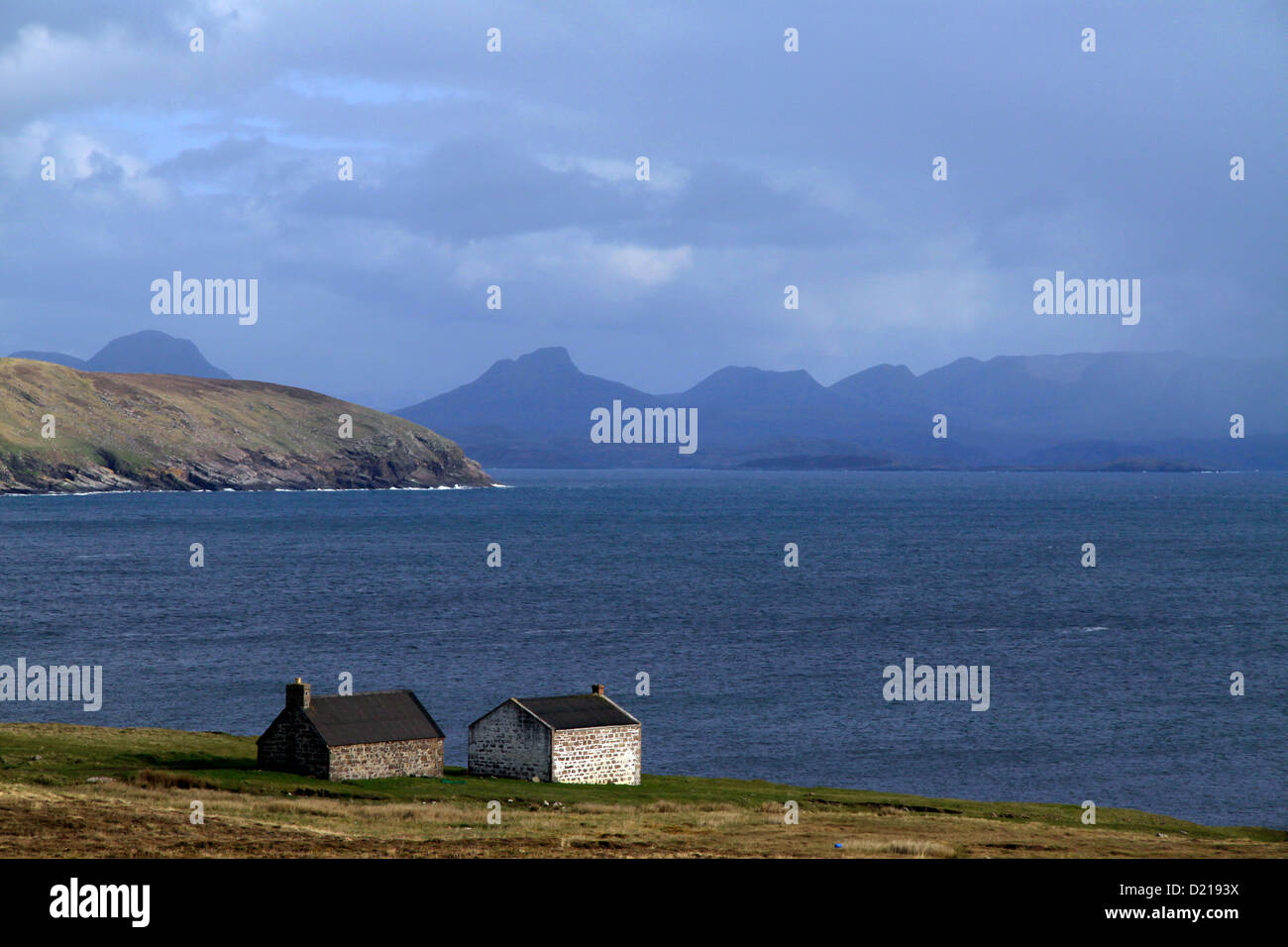 Isolated crofts near the shore at Raffin, near Stoer in Sutherland in ...