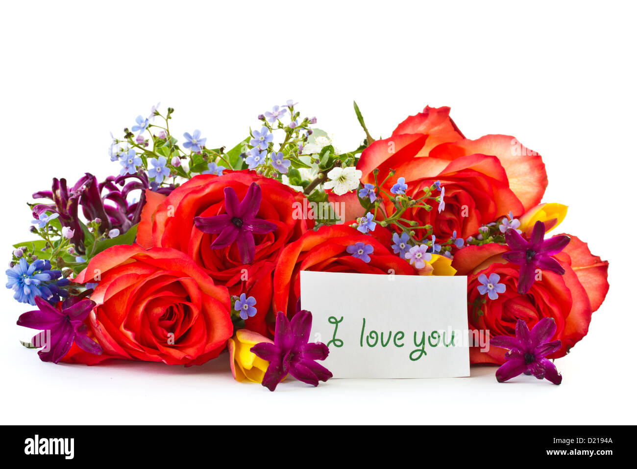 bright bouquet of roses and spring flowers Stock Photo - Alamy