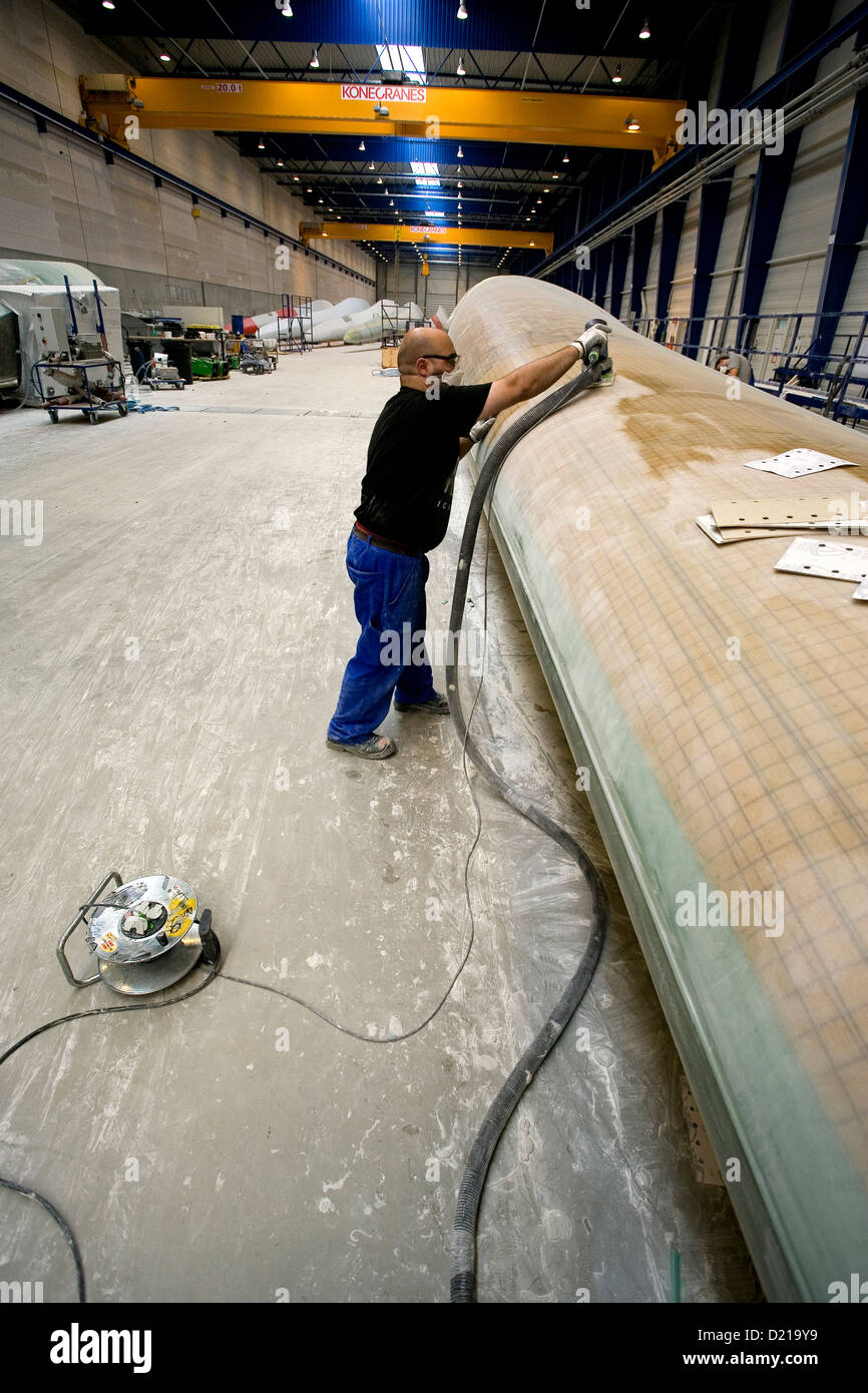 Bremerhaven, Germany, grinding work on a rotor blade for wind turbines ...