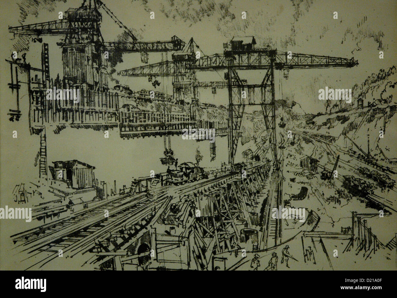 Canal de Panamá (Panama): drawing depicting the works to build the ...