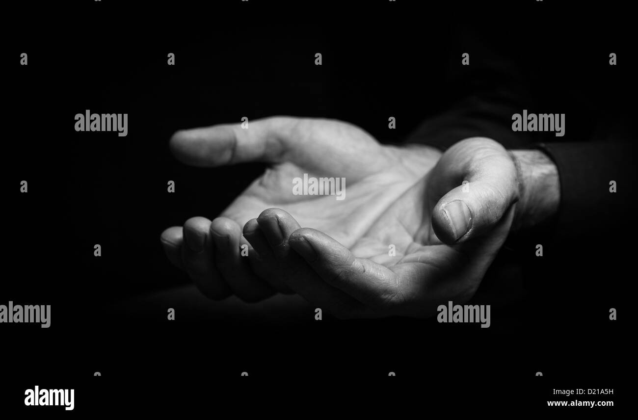 Outstretched hands Black and White Stock Photos & Images - Alamy
