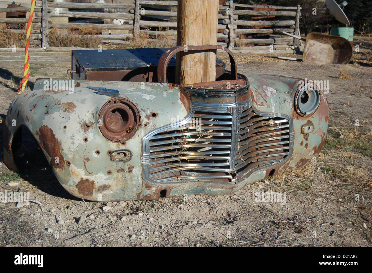 front of classic car in a backyard Stock Photo - Alamy