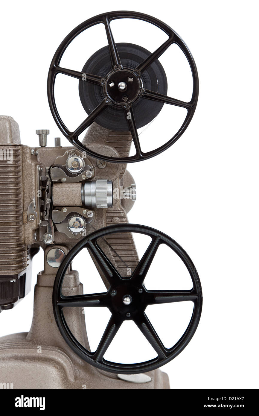 A vintage 8mm movie projector on a white background Stock Photo - Alamy