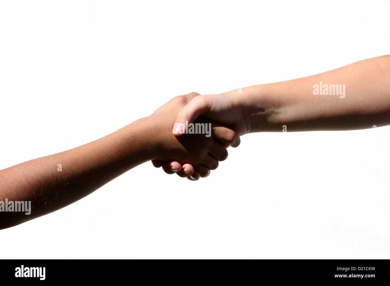 Two children handshaking, Native American indian and Caucasian Stock ...