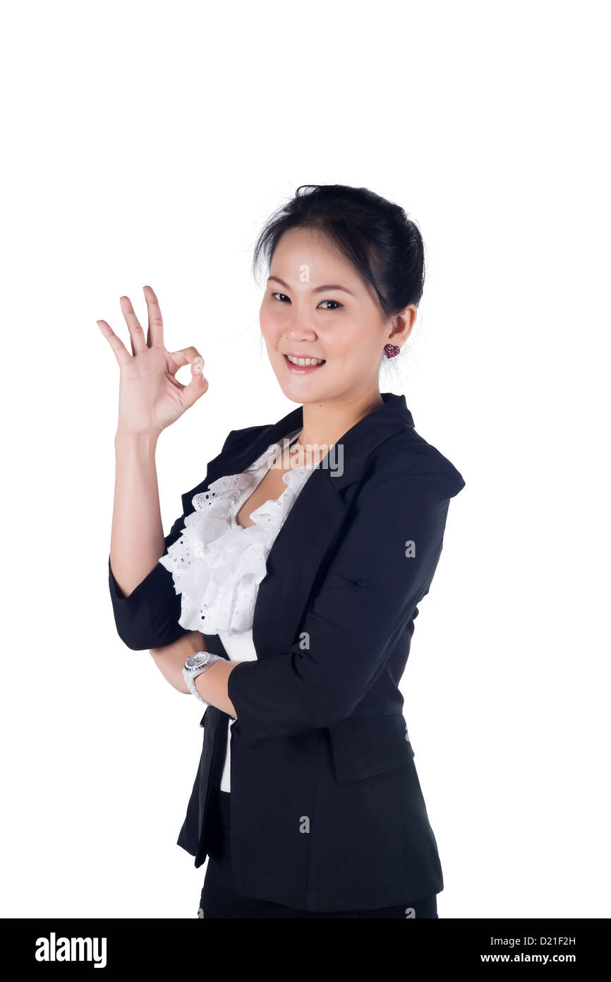 businesswoman indicating OK sign isolated on white background Stock ...