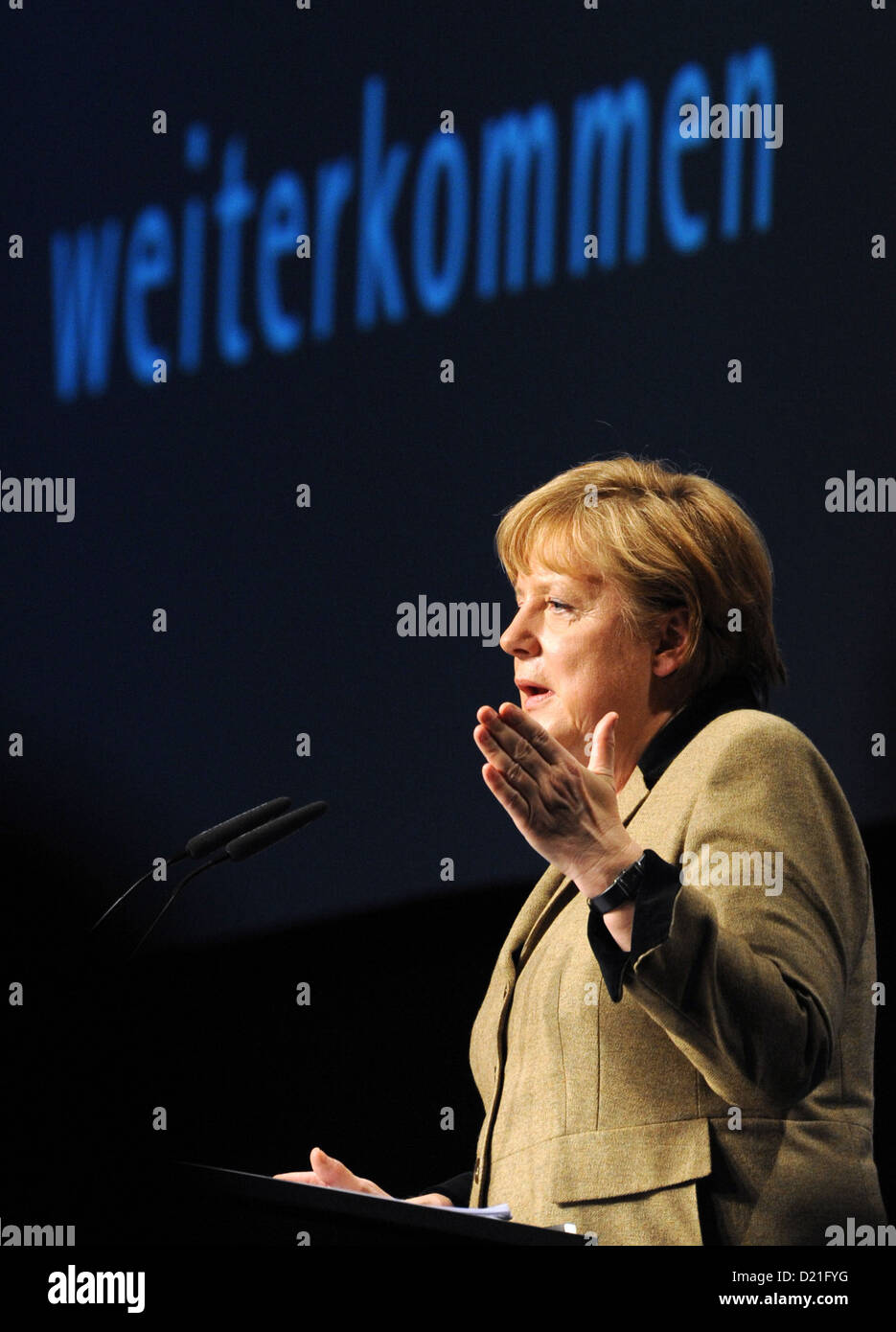 German Chancellor Angela Merkel talks at the New Year's Reception at ...
