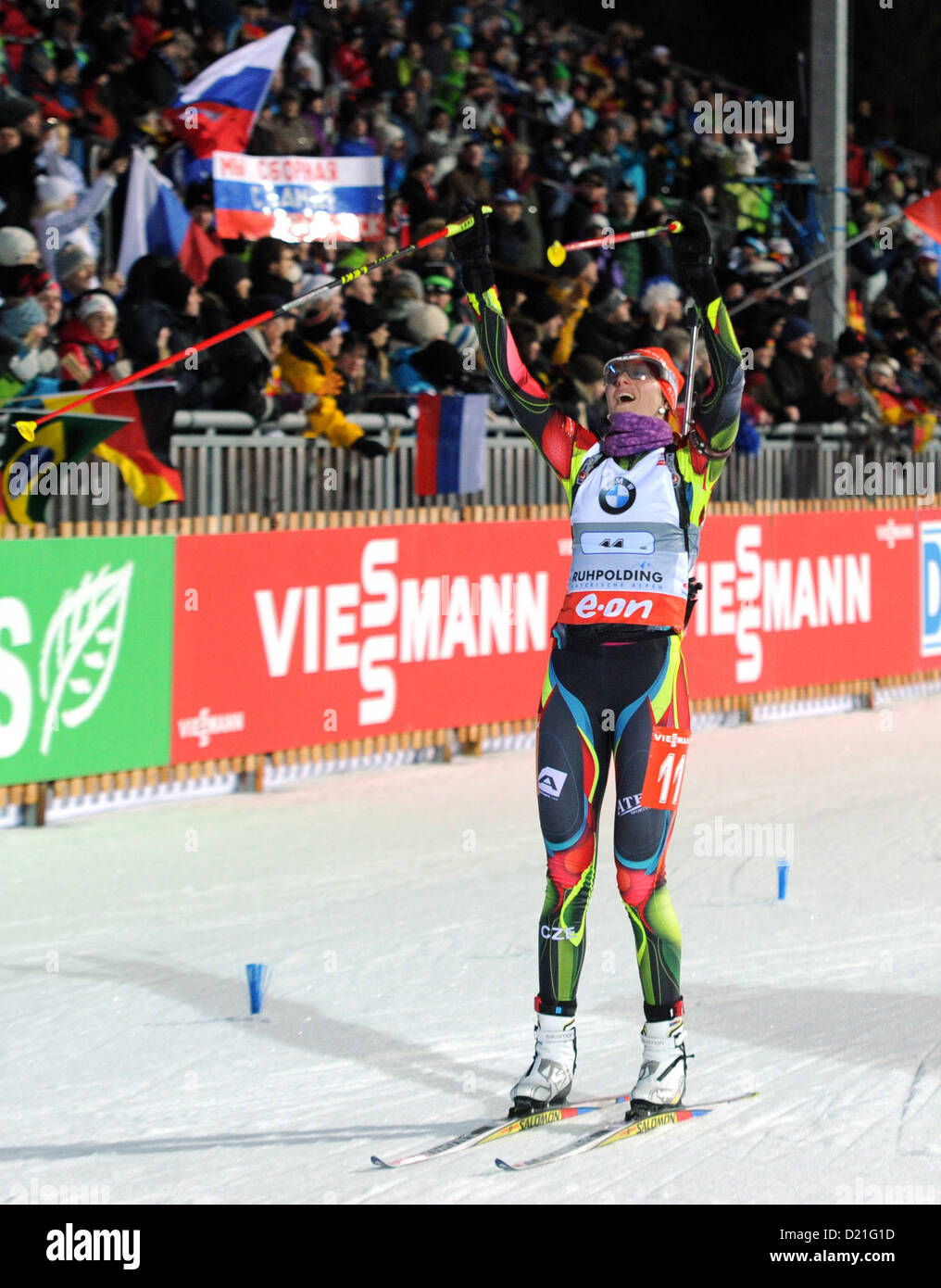Czech biathlete Veronika Zvaricova crosses the finish line during the ...
