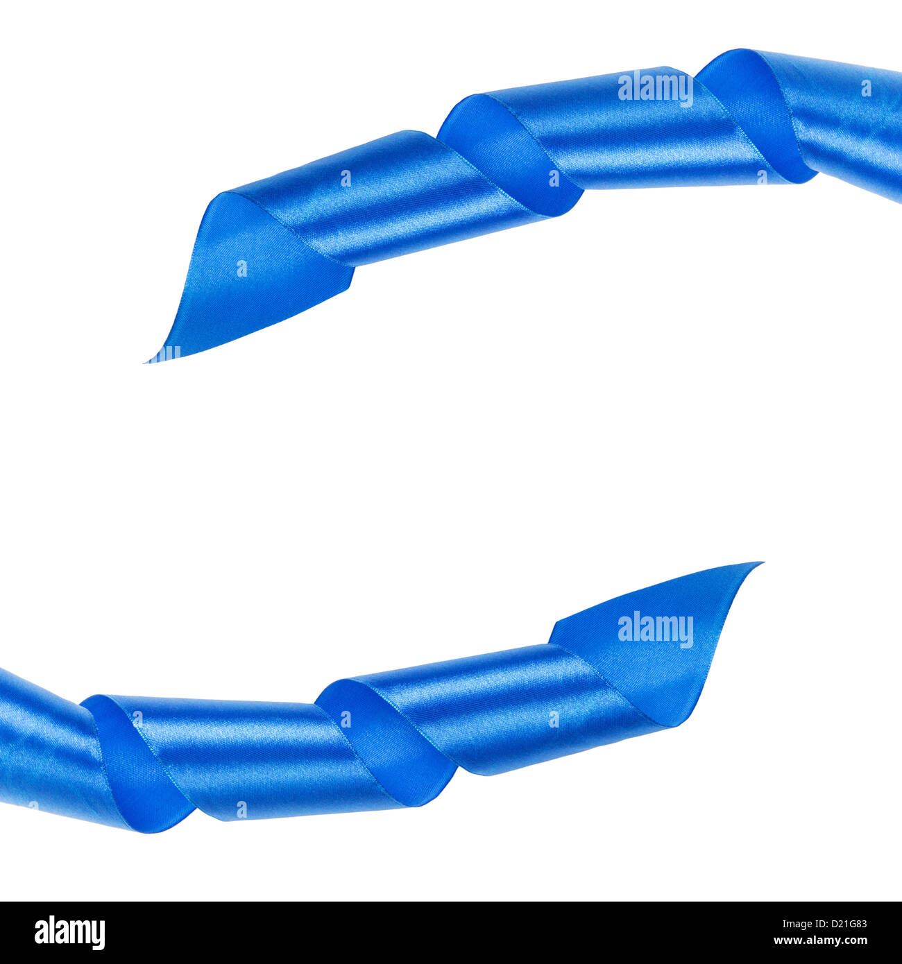 blue curled ribbon frame, isolated on white Stock Photo - Alamy