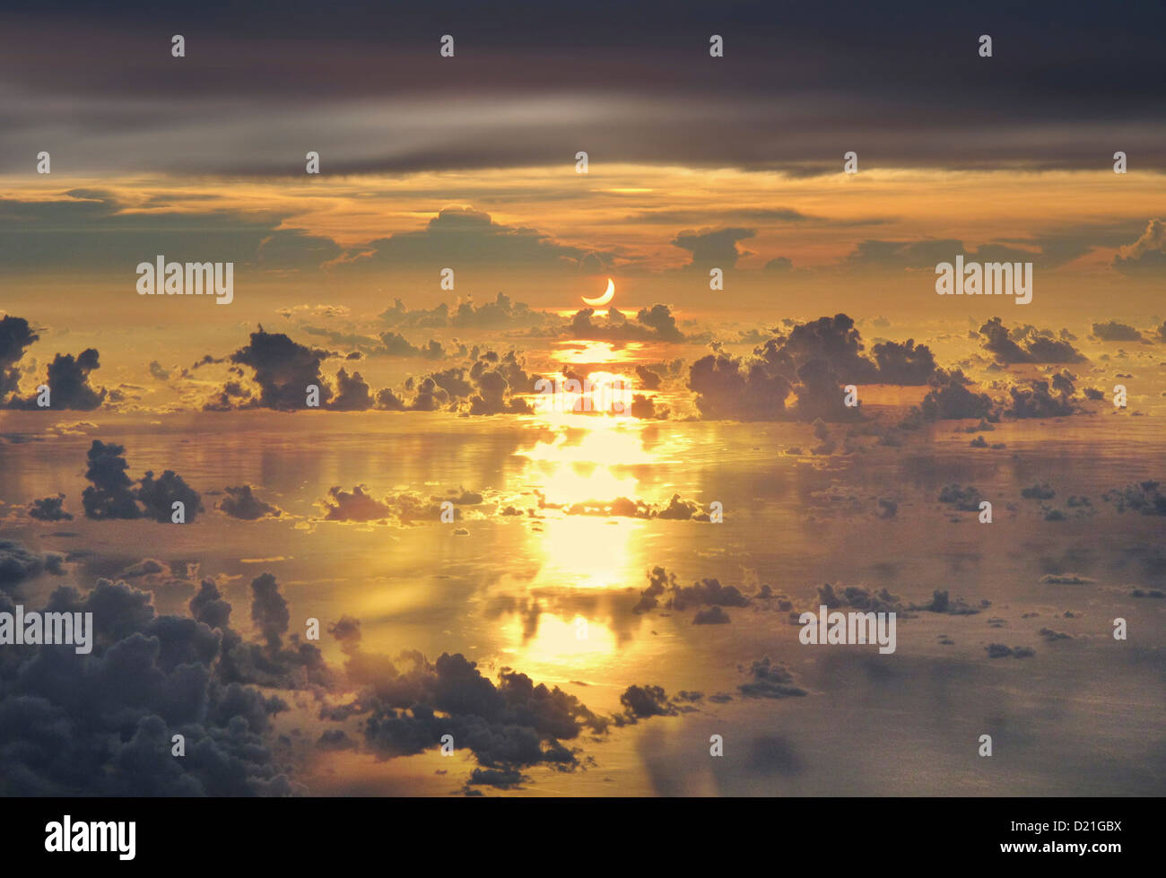 Aerial view of a solar eclipse over South China Sea, May 2012 ...