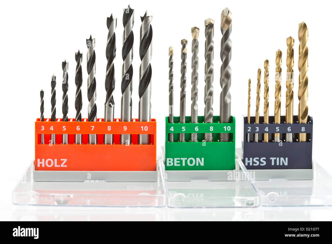 Variety of drill sets on white background Stock Photo - Alamy