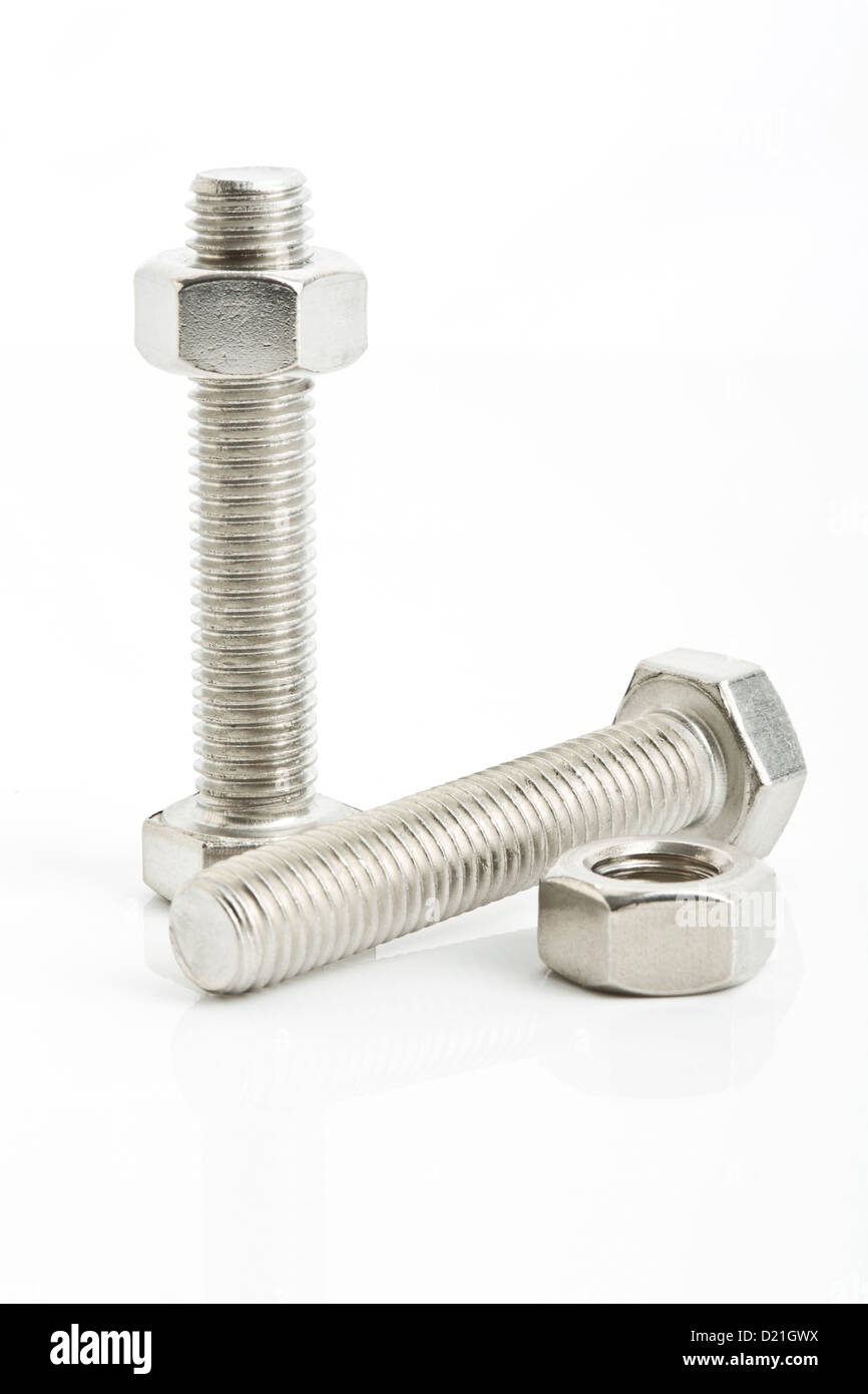 Screw with bolt on white background, close up Stock Photo - Alamy