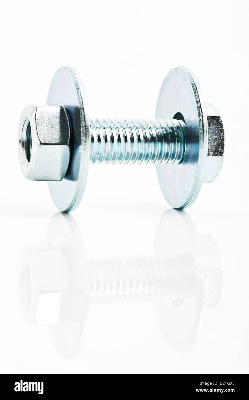Screw with nut on white background, close up Stock Photo - Alamy